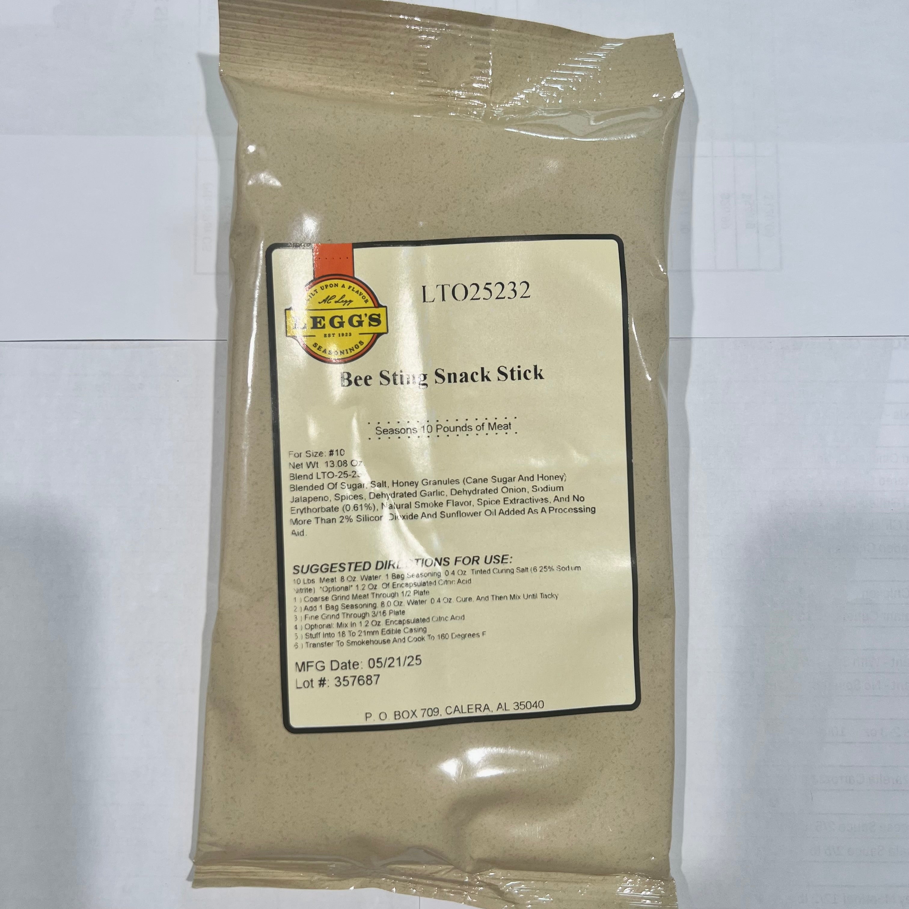 A.C. Leggs Bee Sting Snack Stick - For 10 lbs of Meat – Columbia Spice ...