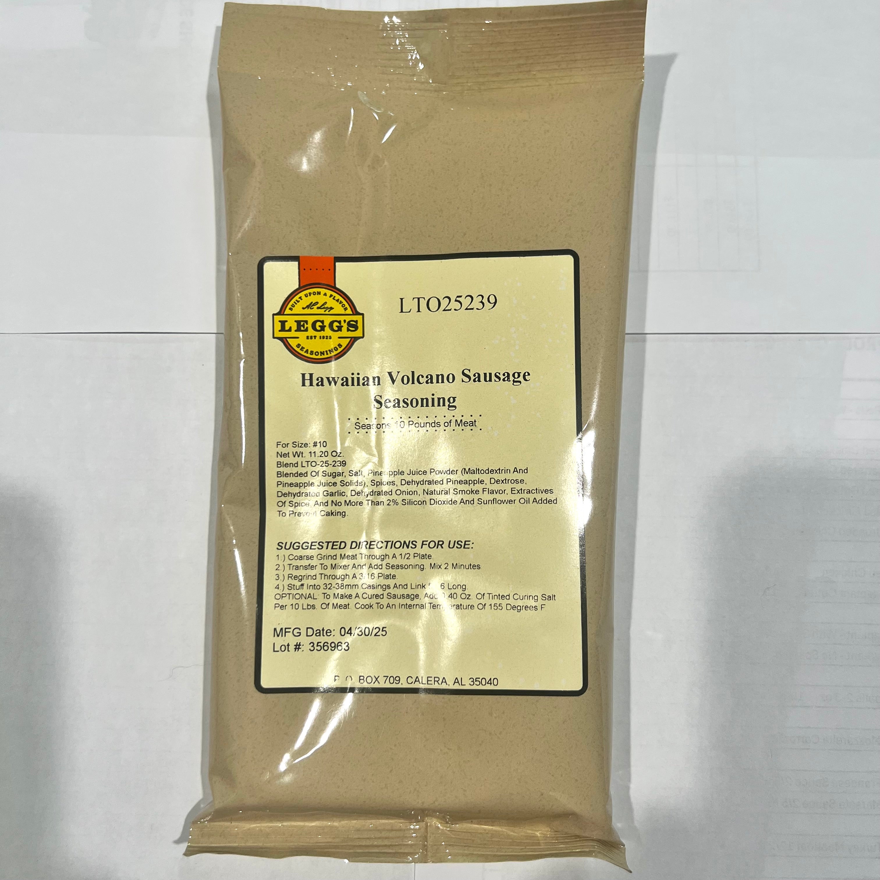 A.C. Leggs Hawaiian Volcano Sausage Seasoning - For 10 lbs of Meat ...